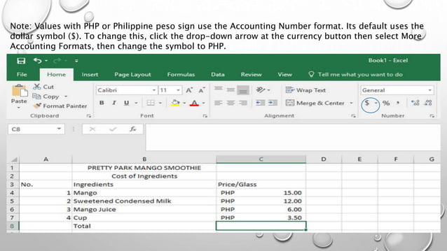 Lesson 4 advance spreadsheets skills cost of ingredients.xlsx. | PPTX
