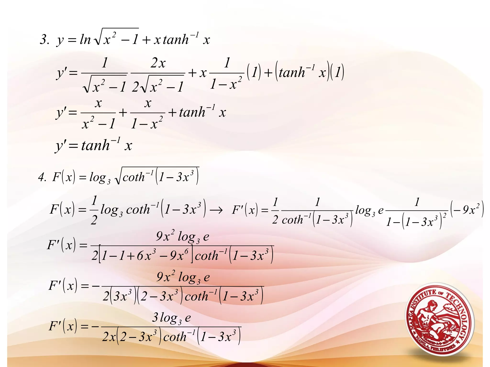 Lesson 4 derivative of inverse hyperbolic functions | PPT