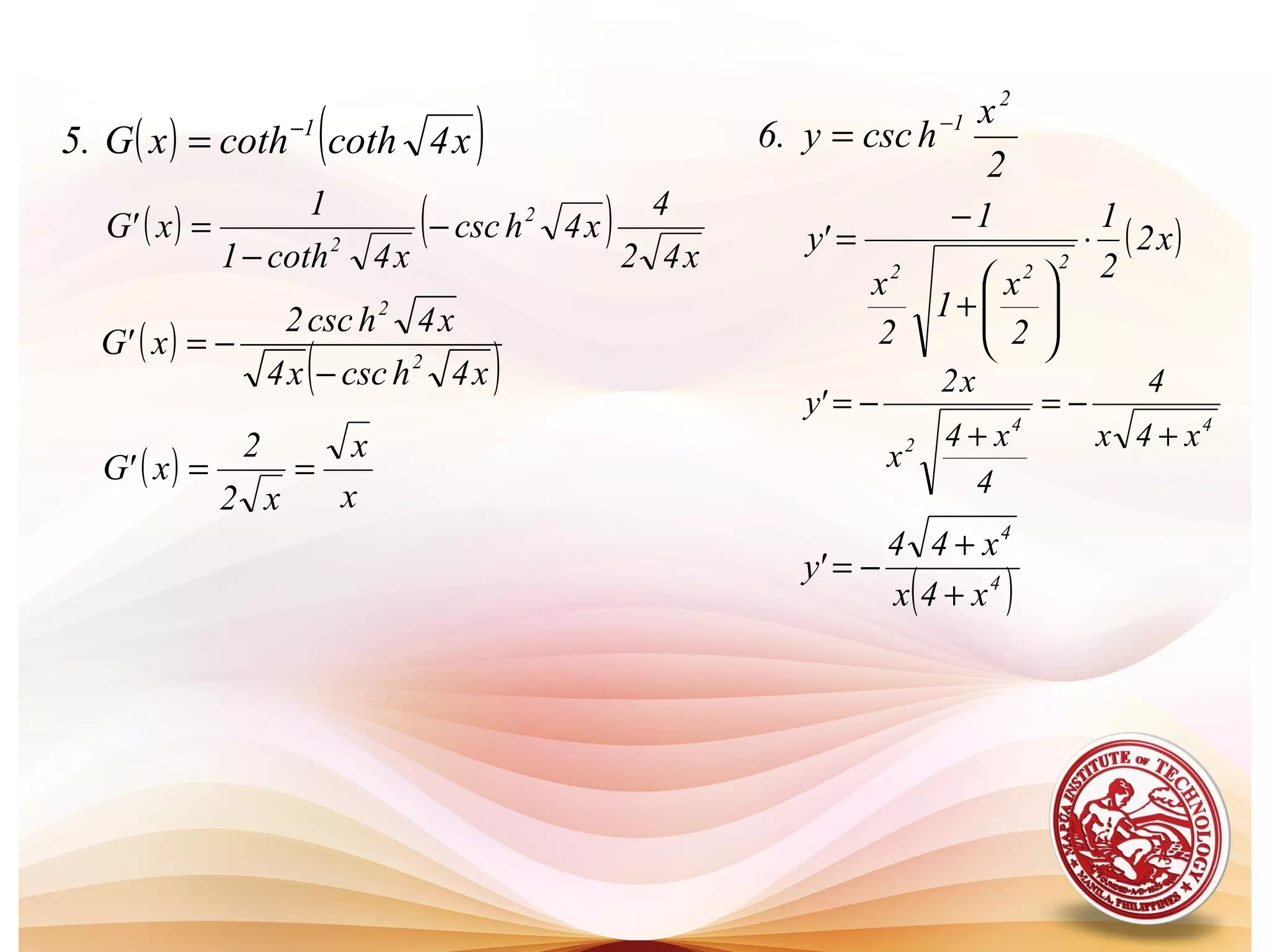 Lesson 4 derivative of inverse hyperbolic functions | PPT Lesson 4 derivative of inverse hyperbolic functions | PPT