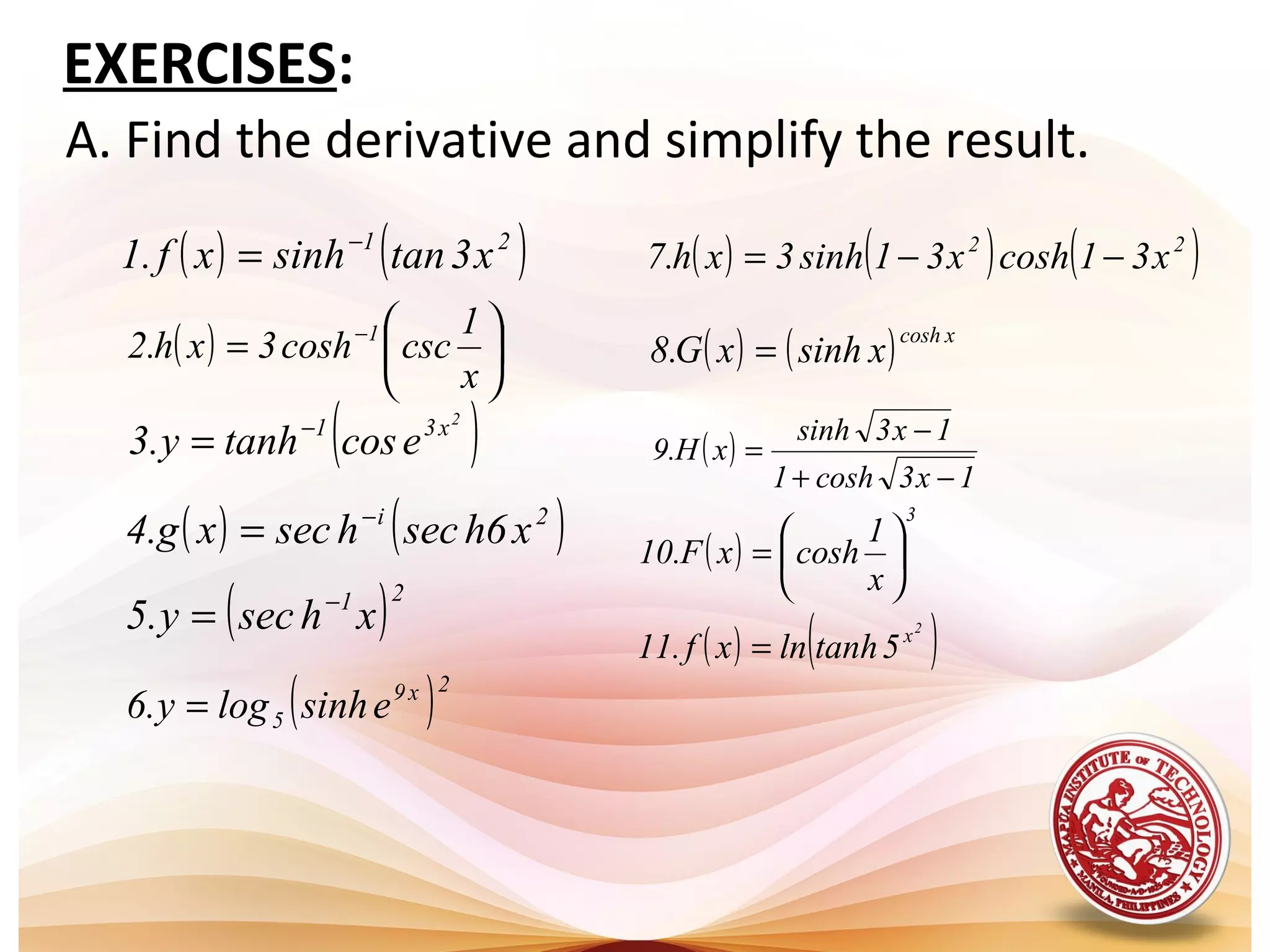 Lesson 4 derivative of inverse hyperbolic functions | PPT Lesson 4 derivative of inverse hyperbolic functions | PPT