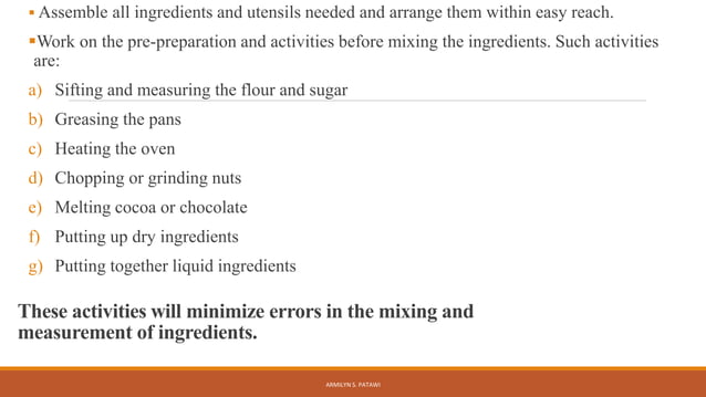 Lesson 4 mixing techniques | PPTX | Cooking | Food & Drink