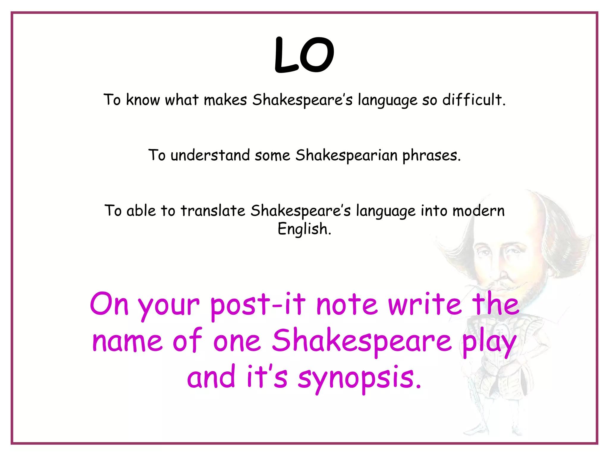 Lesson 4 shakespeares language | PPT