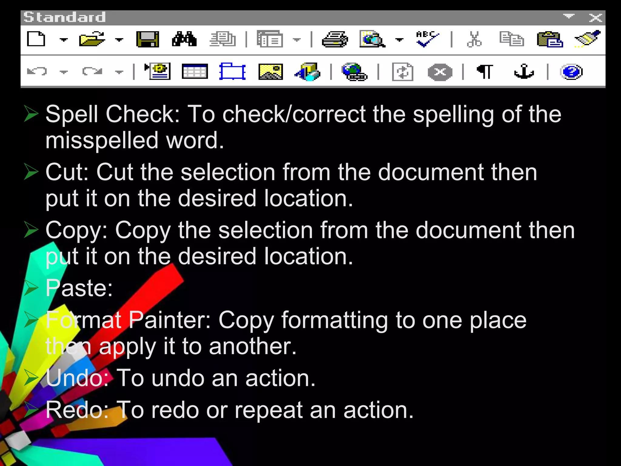 Standard and formatting toolbar | PPTX | Web Design and HTML | Internet