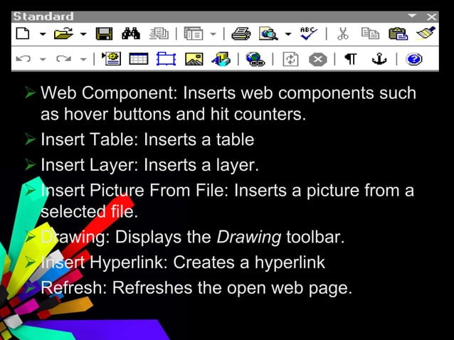 Standard and formatting toolbar | PPTX | Web Design and HTML | Internet