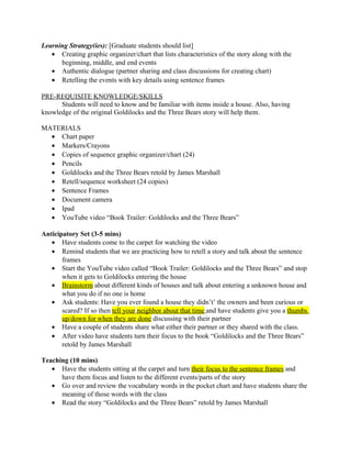 Retelling Goldilocks and the Three Bears Lesson | DOC