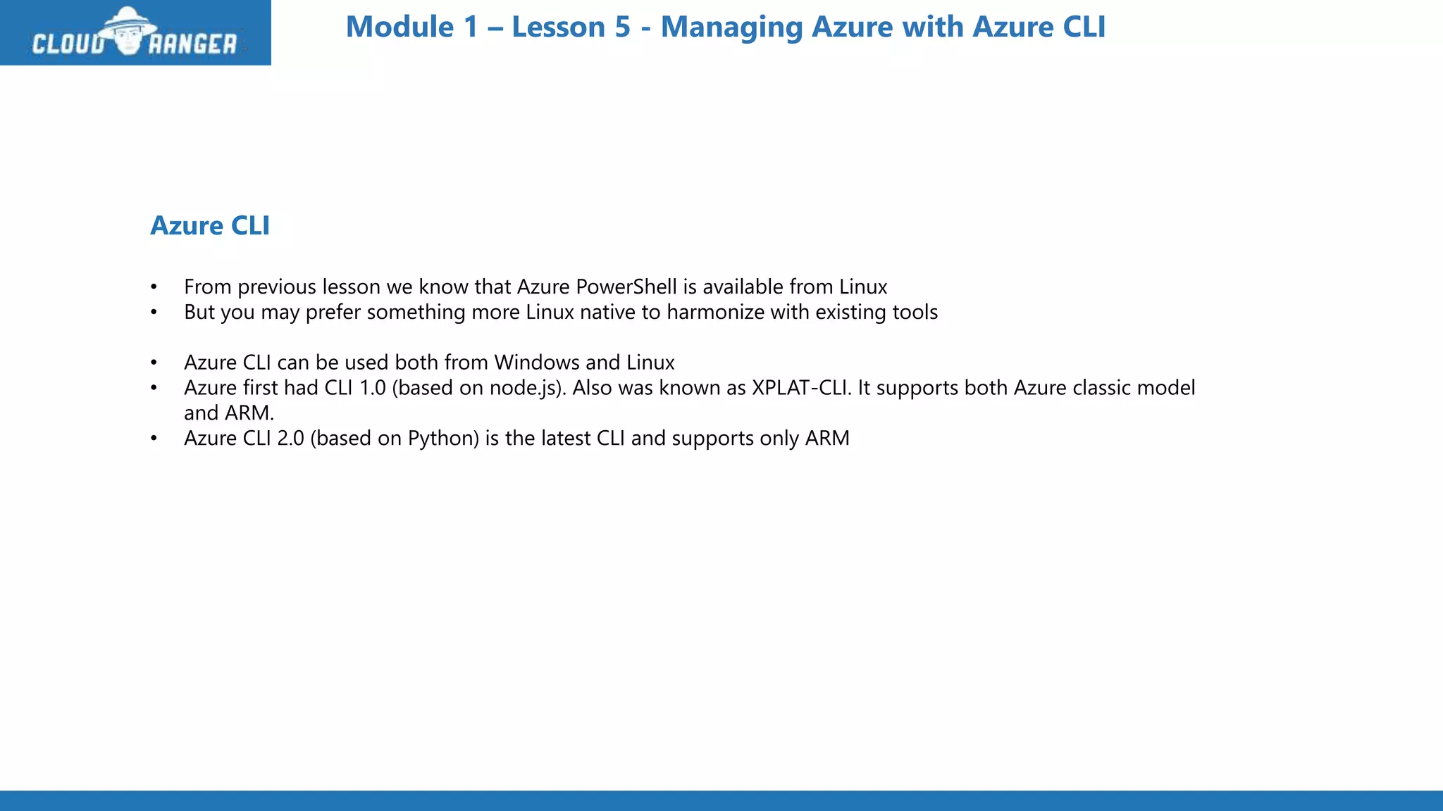 Exam 70-533 Module 1-Lesson 5 - Managing Azure with Azure CLI | PPT