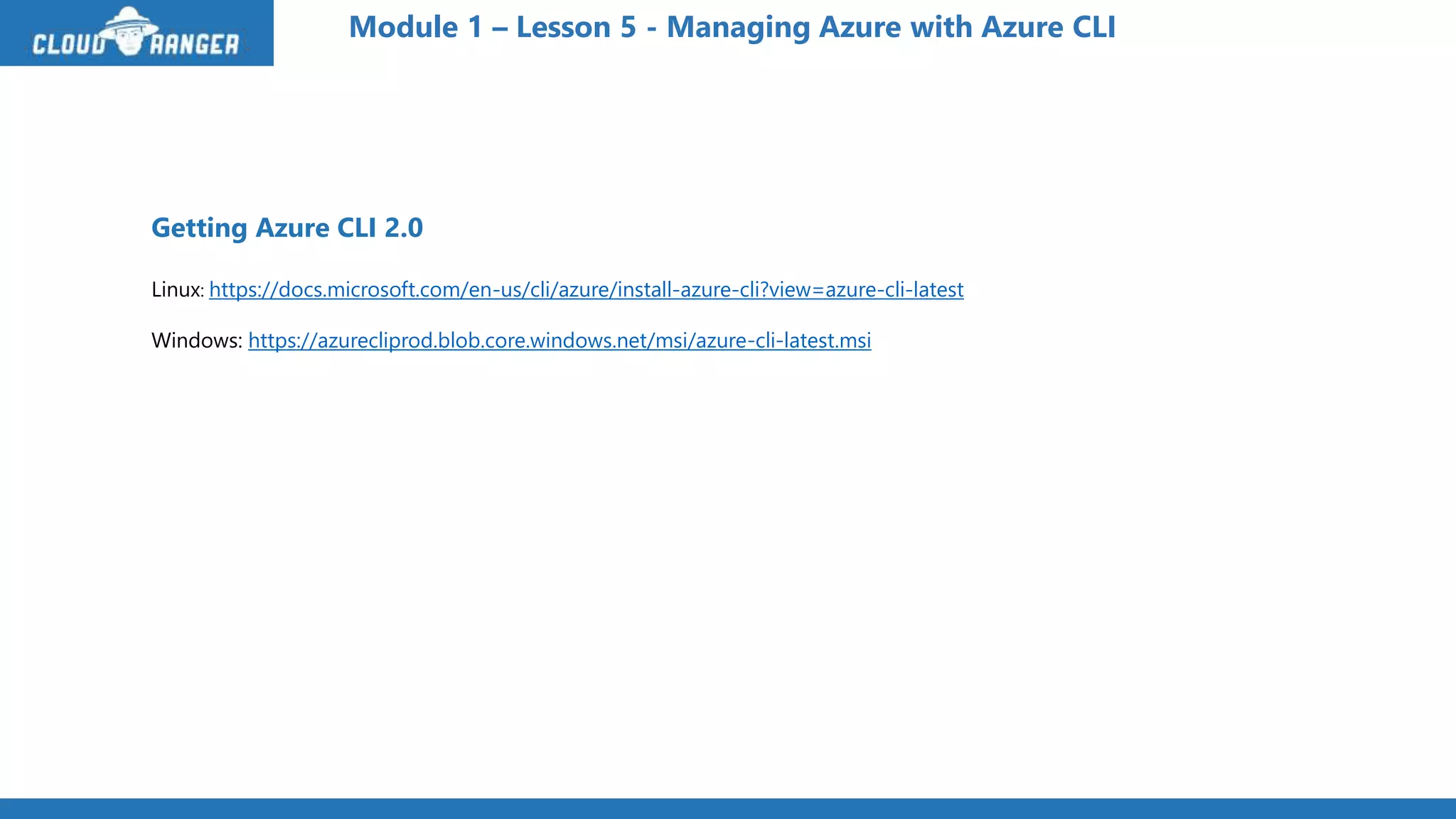 Exam 70-533 Module 1-Lesson 5 - Managing Azure with Azure CLI | PPT
