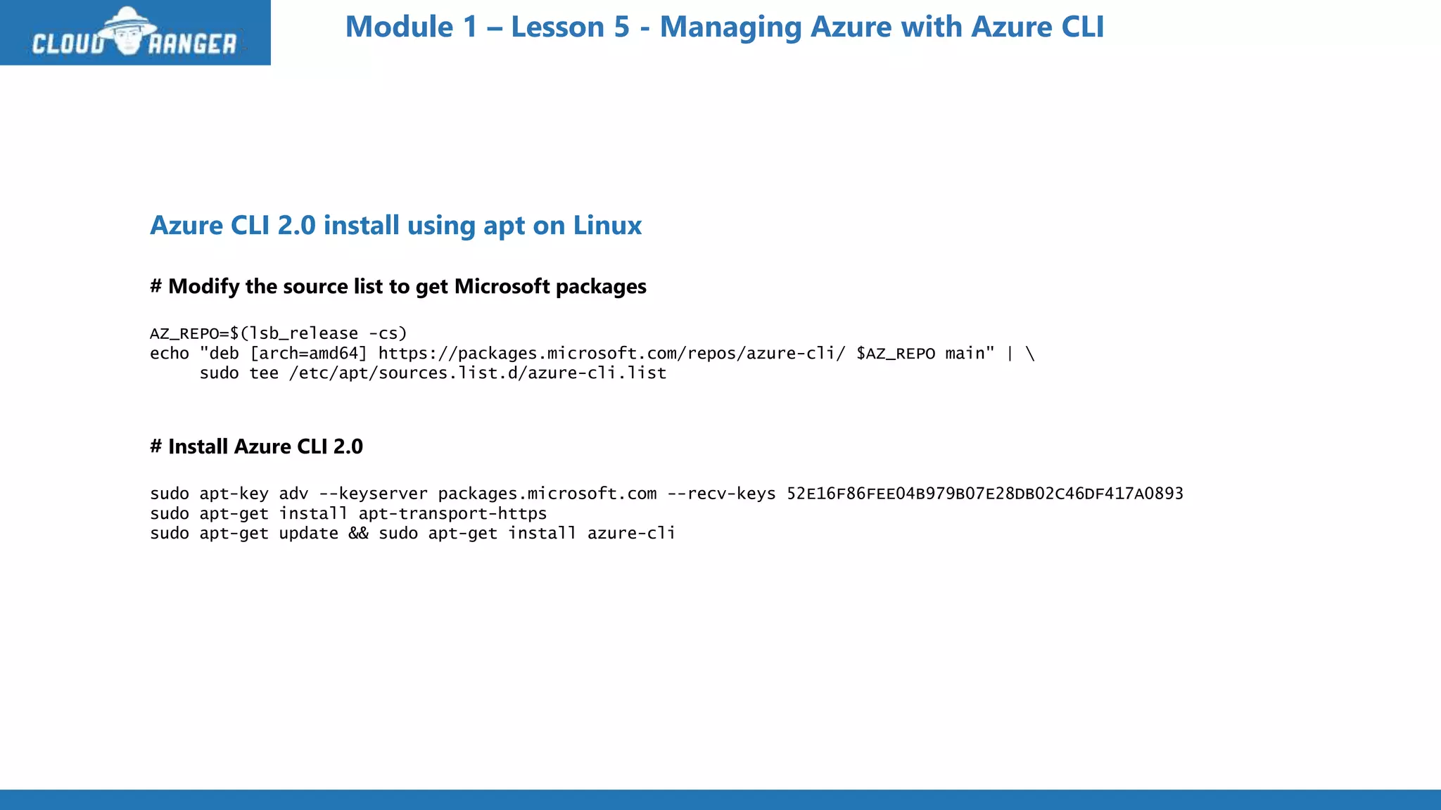 Exam 70-533 Module 1-Lesson 5 - Managing Azure with Azure CLI | PPT