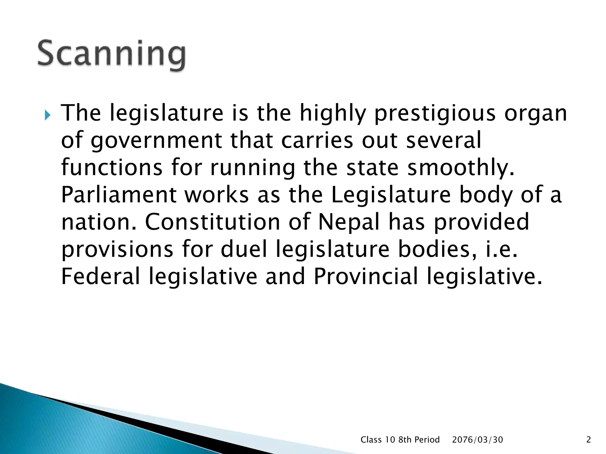 Lesson 5.1 (ten social) The Legislature | PPTX