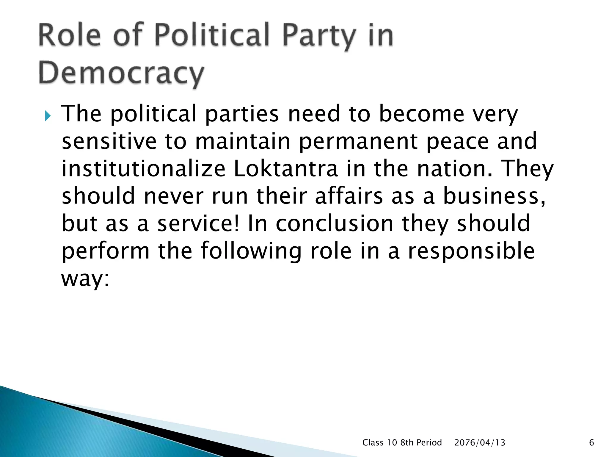 Lesson 5.6 (ten social) Political Parties and their Roles | PPT
