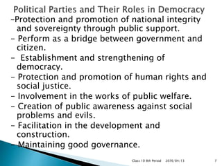 Lesson 5.6 (ten social) Political Parties and their Roles | PPTX