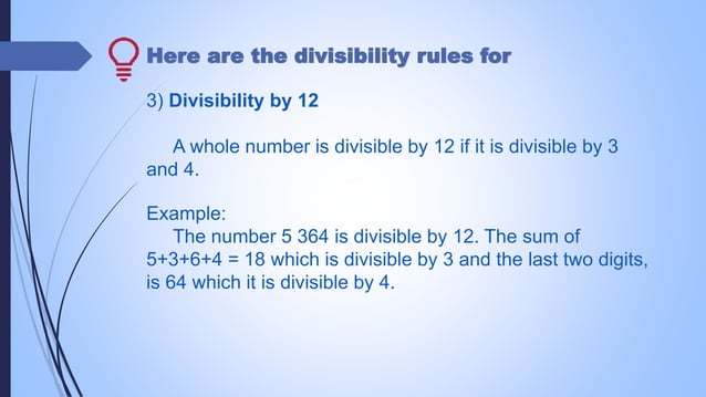 Lesson 5. divisibility by 4,8,11 and 12 | PPTX