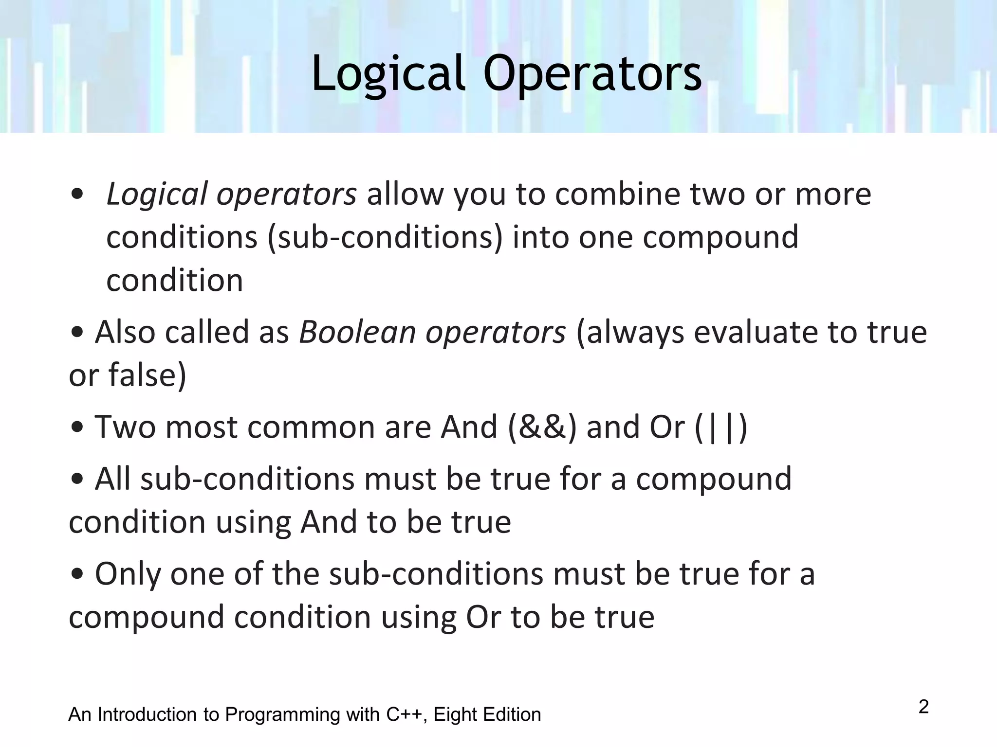 Lesson 5.2 logical operators | PPT