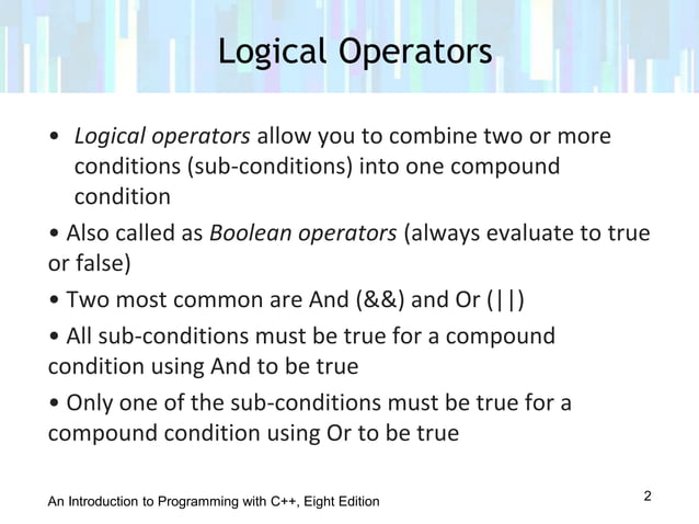 Lesson 5.2 logical operators | PPT
