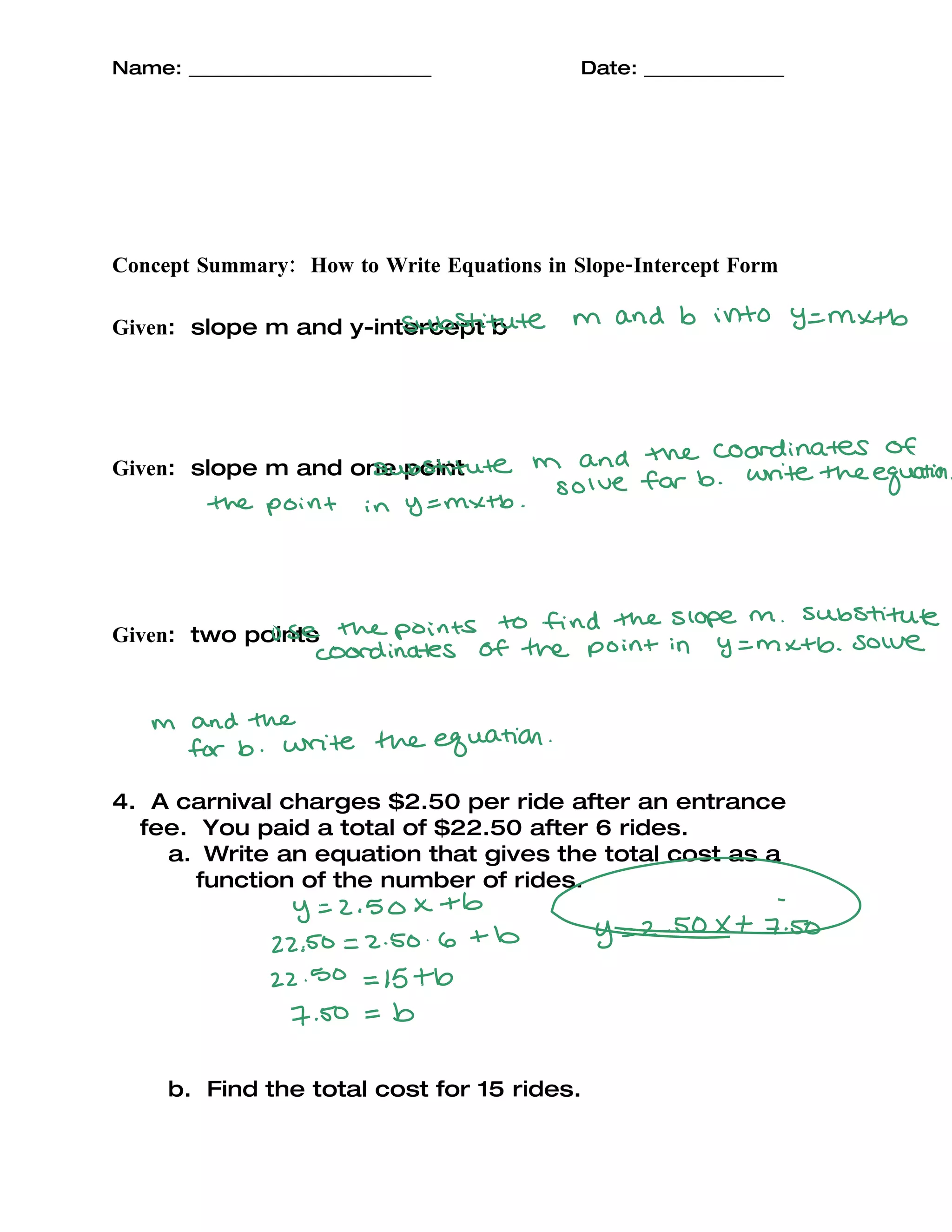 Lesson 5-2 Slope-Intercept Form | DOC
