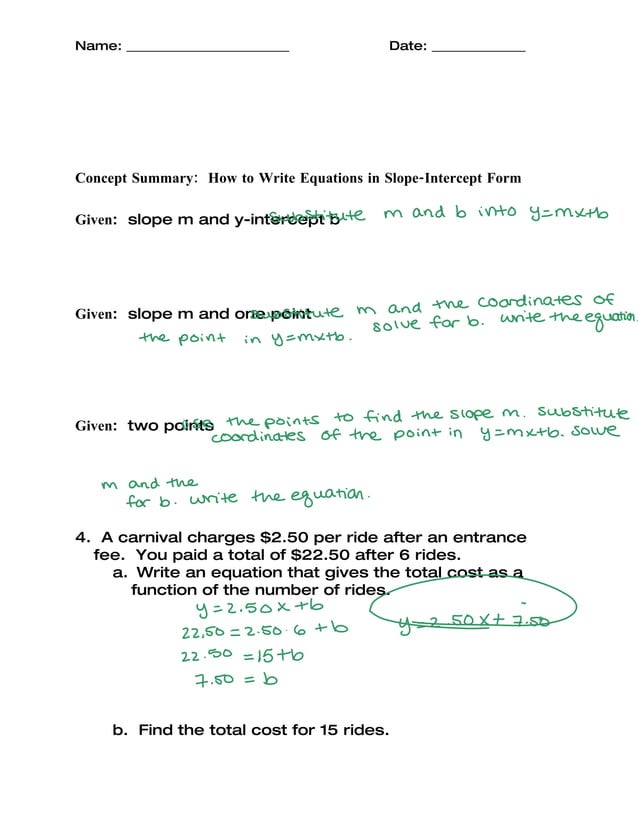 Lesson 5-2 Slope-Intercept Form | DOC