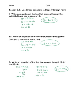Slope Intercept Form Equation Worksheet