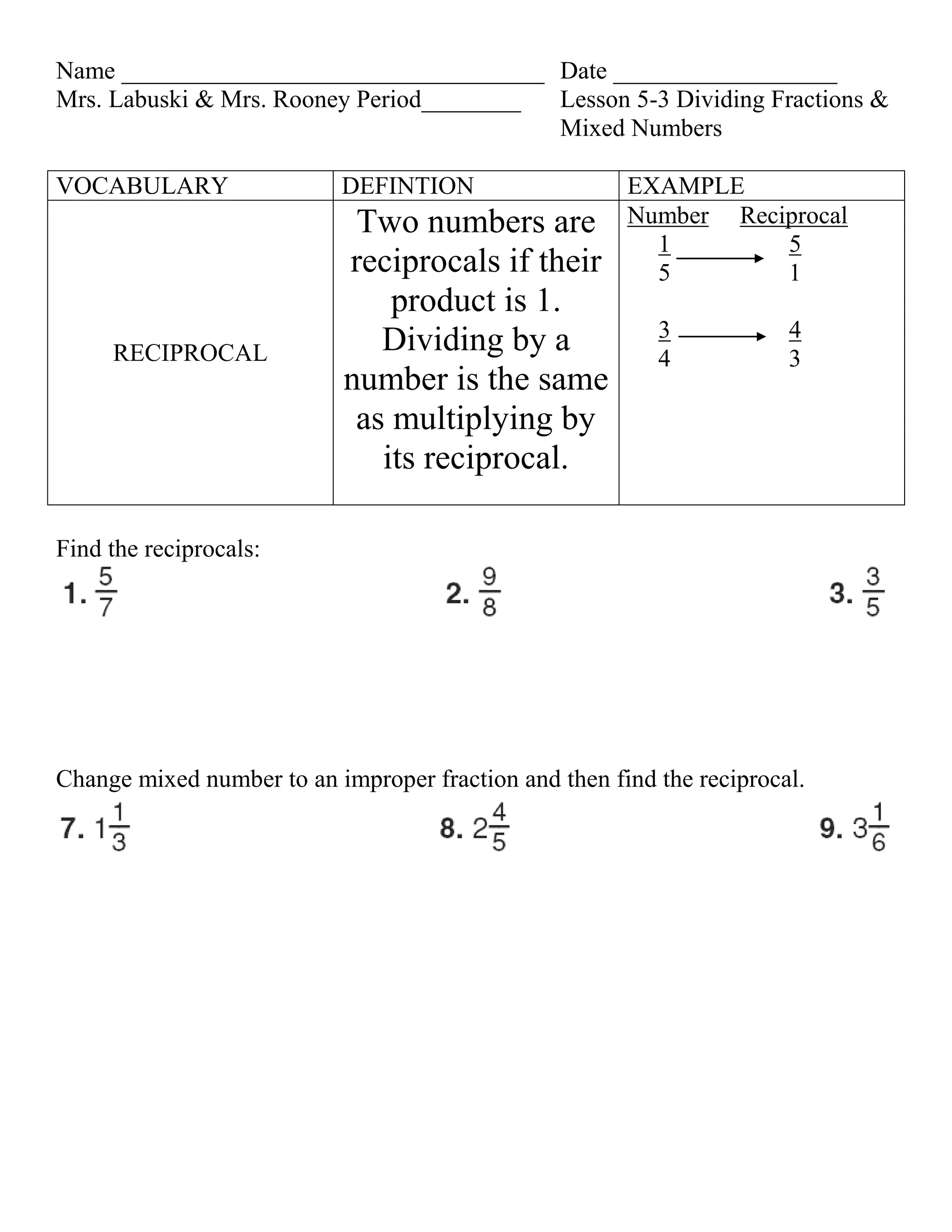 Lesson 5 3 dividing mixed numbers | PDF