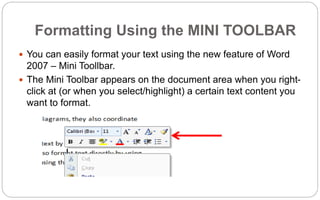 Mini Toolbar Microsoft Word