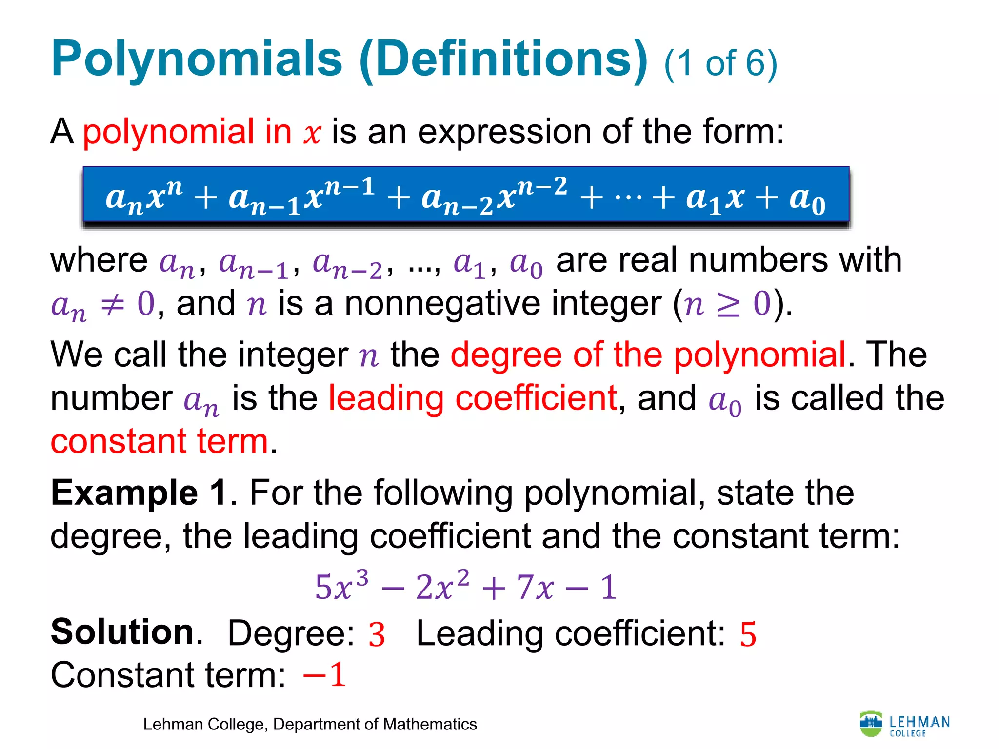 Lesson 5: Polynomials | PPTX