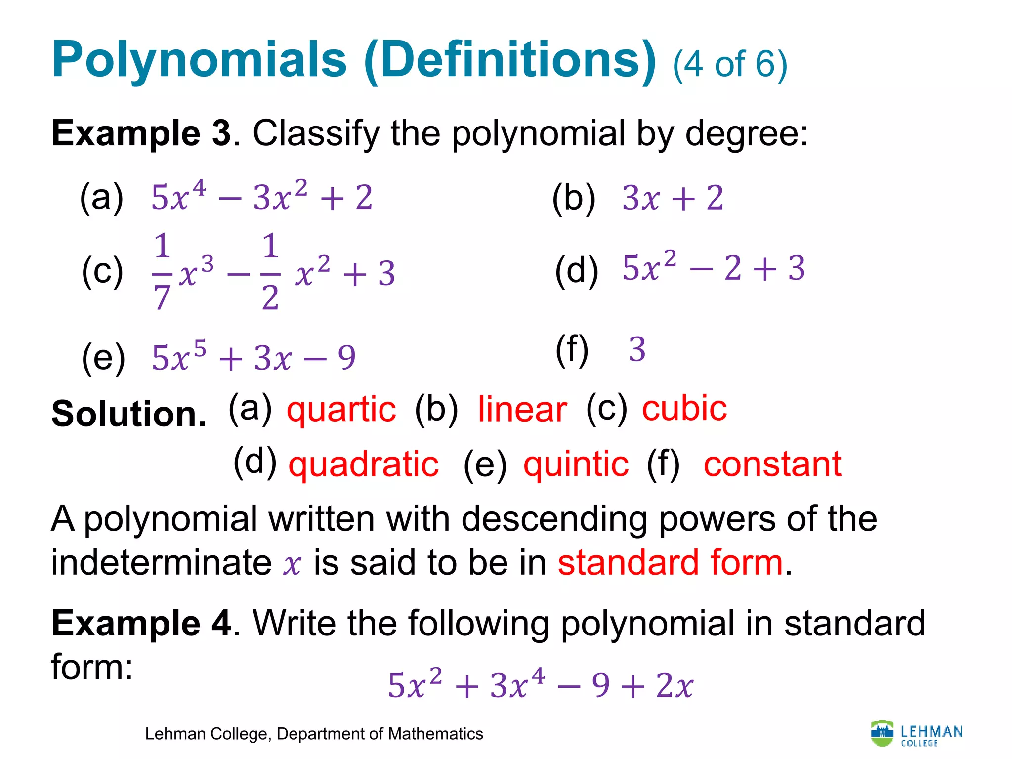 Lesson 5: Polynomials | PPTX