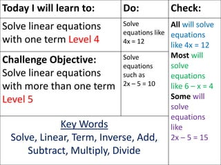 Lesson 5 solving linear equations | PPTX