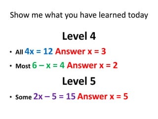 Lesson 5 solving linear equations | PPTX