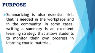 LESSON 5- SUMMARIZING.pptx | Nutrition | Healthy Living