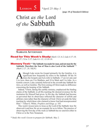Lesson 5 | Teacher's edition | Christ as the Lord of the Sabbath ...