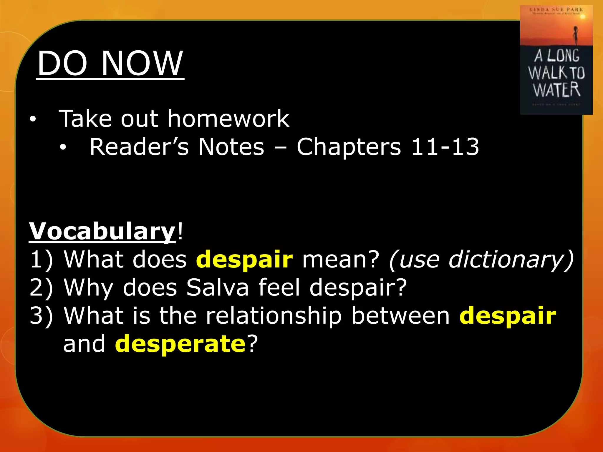 A Long Walk to Water: Lesson5 unit2 | PPTX