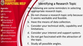 Lesson 5&6 Identifying the Inquiry and Stating the Problem, Chapter 1 ...