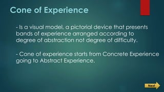 Cone of Experience (Edgar Dale) by: Mark Oliver L. Vilamayor, RN | PPTX