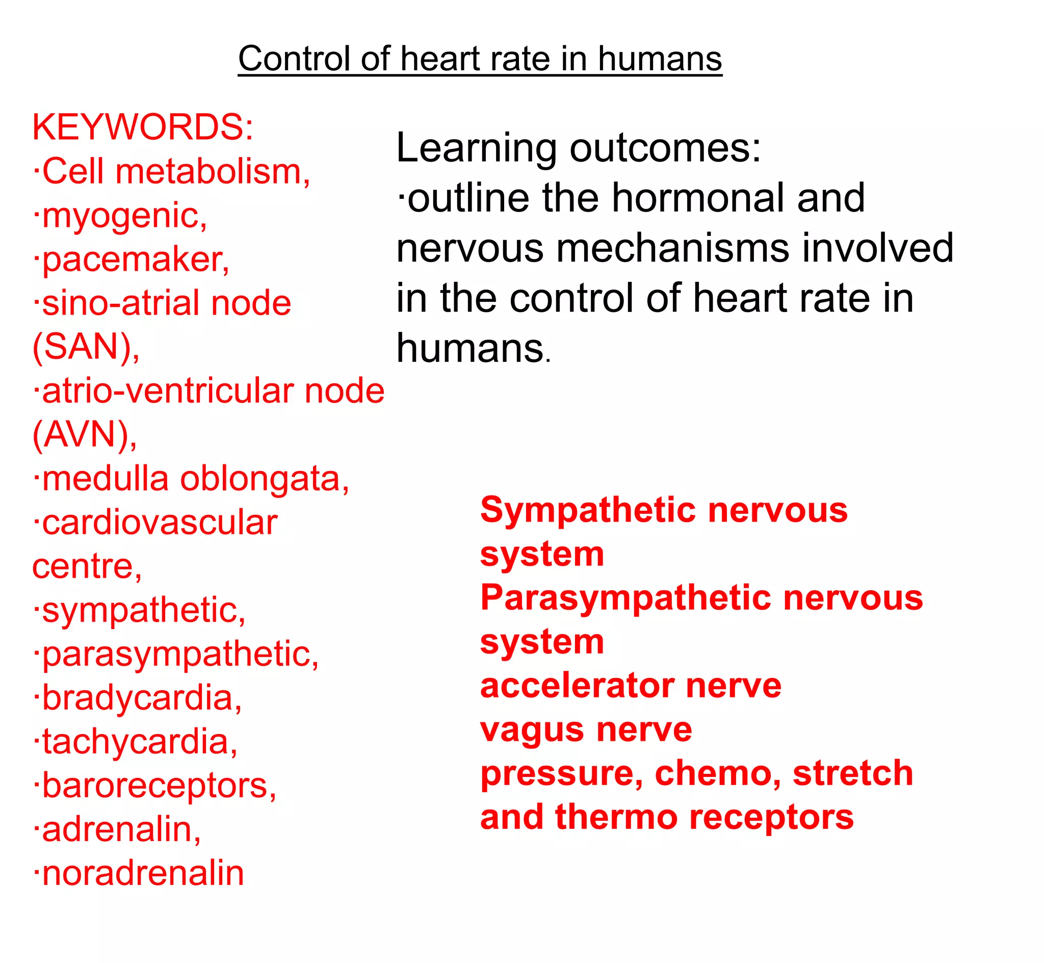 Lesson 5 control of heart rate in humans me | PPTX