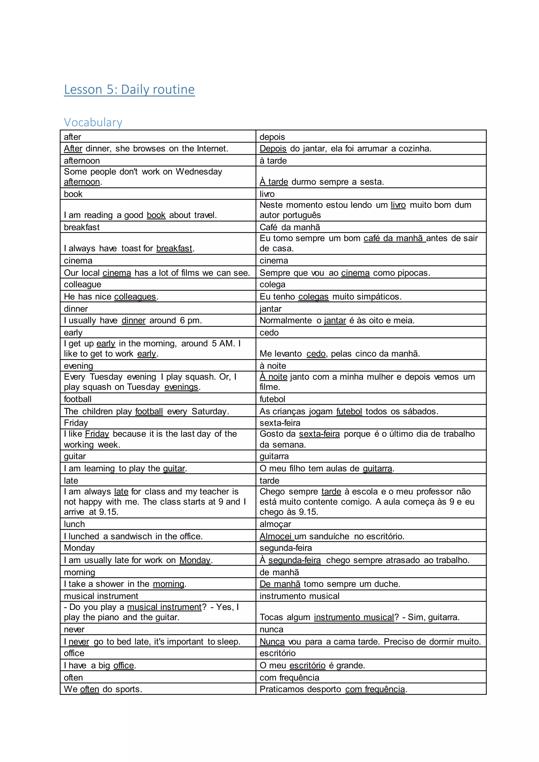 Lesson 5 rotina diaria br | DOCX
