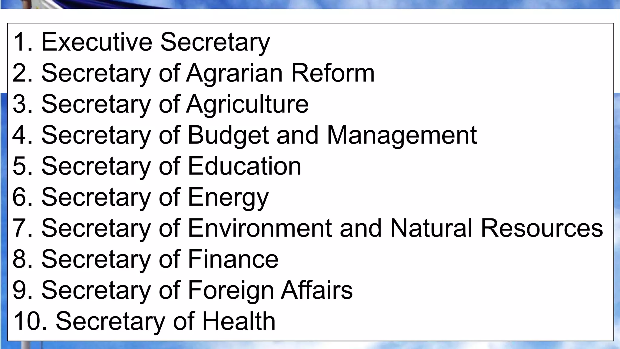 THE ROLES AND POWER OF EXECUTIVE BRANCH | PPTX