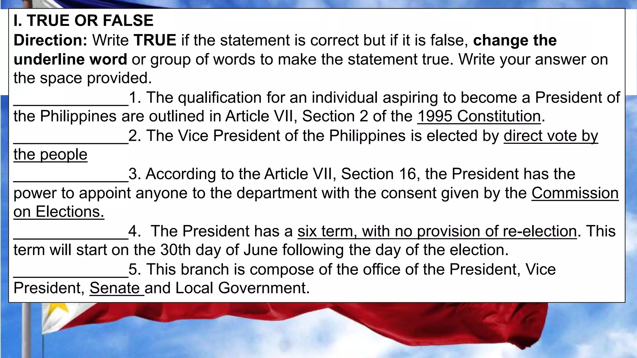 THE ROLES AND POWER OF EXECUTIVE BRANCH | PPTX