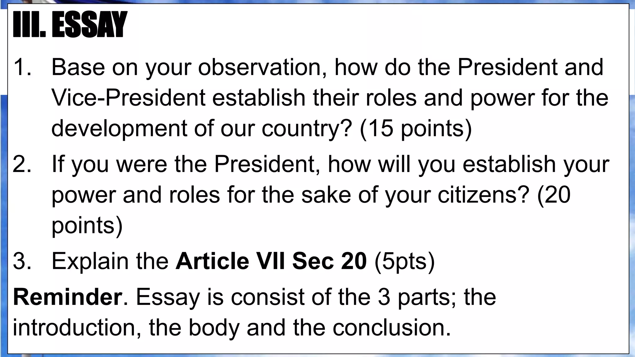 THE ROLES AND POWER OF EXECUTIVE BRANCH | PPTX