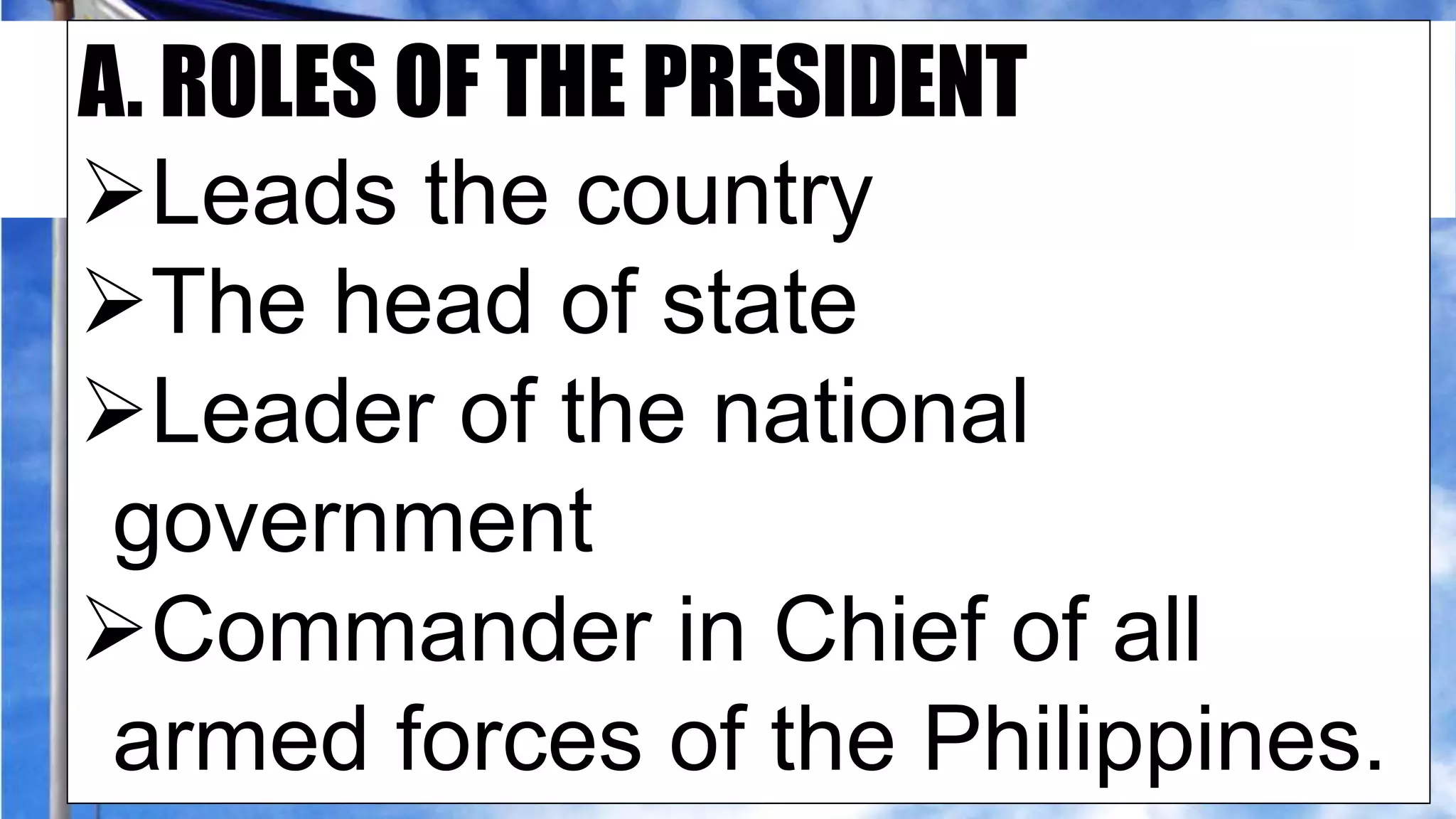 THE ROLES AND POWER OF EXECUTIVE BRANCH | PPTX