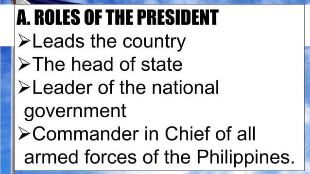 THE ROLES AND POWER OF EXECUTIVE BRANCH | PPTX | Political Issues ...
