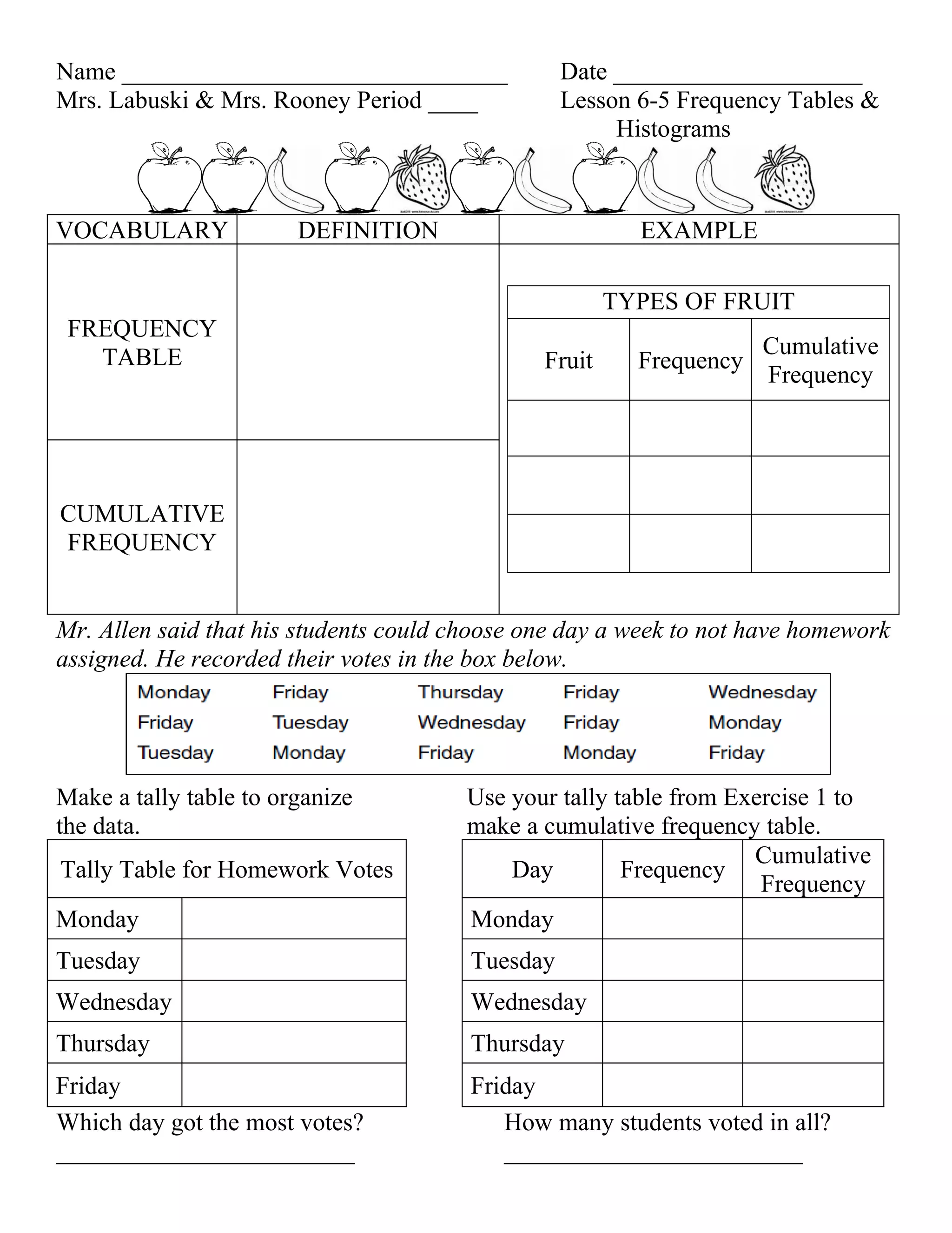 Lesson 6 5 frequency tables & histograms | DOC