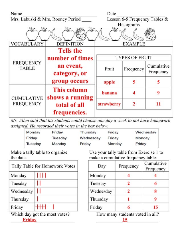 Lesson 6 5 frequency tables & histograms | PDF
