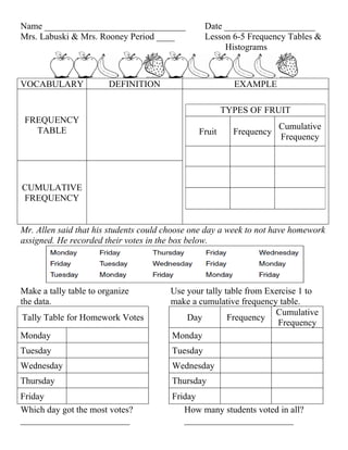 Lesson 6 5 frequency tables & histograms | DOC