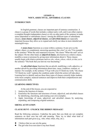 ENGLISH LESSON 6 - CLAUSES AND PHRASES Module | DOCX
