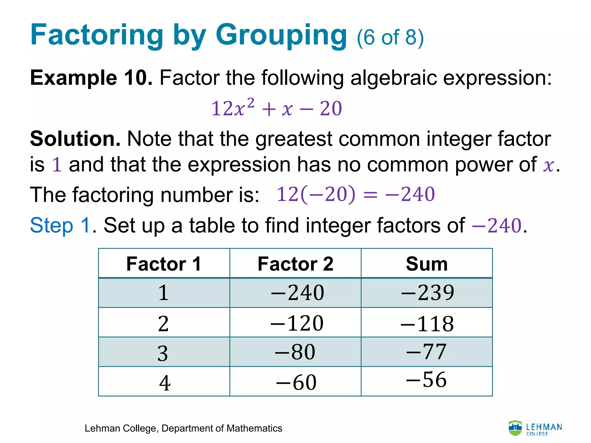 Lesson 6: Factoring Polynomials | PPTX | Programming Languages | Computing