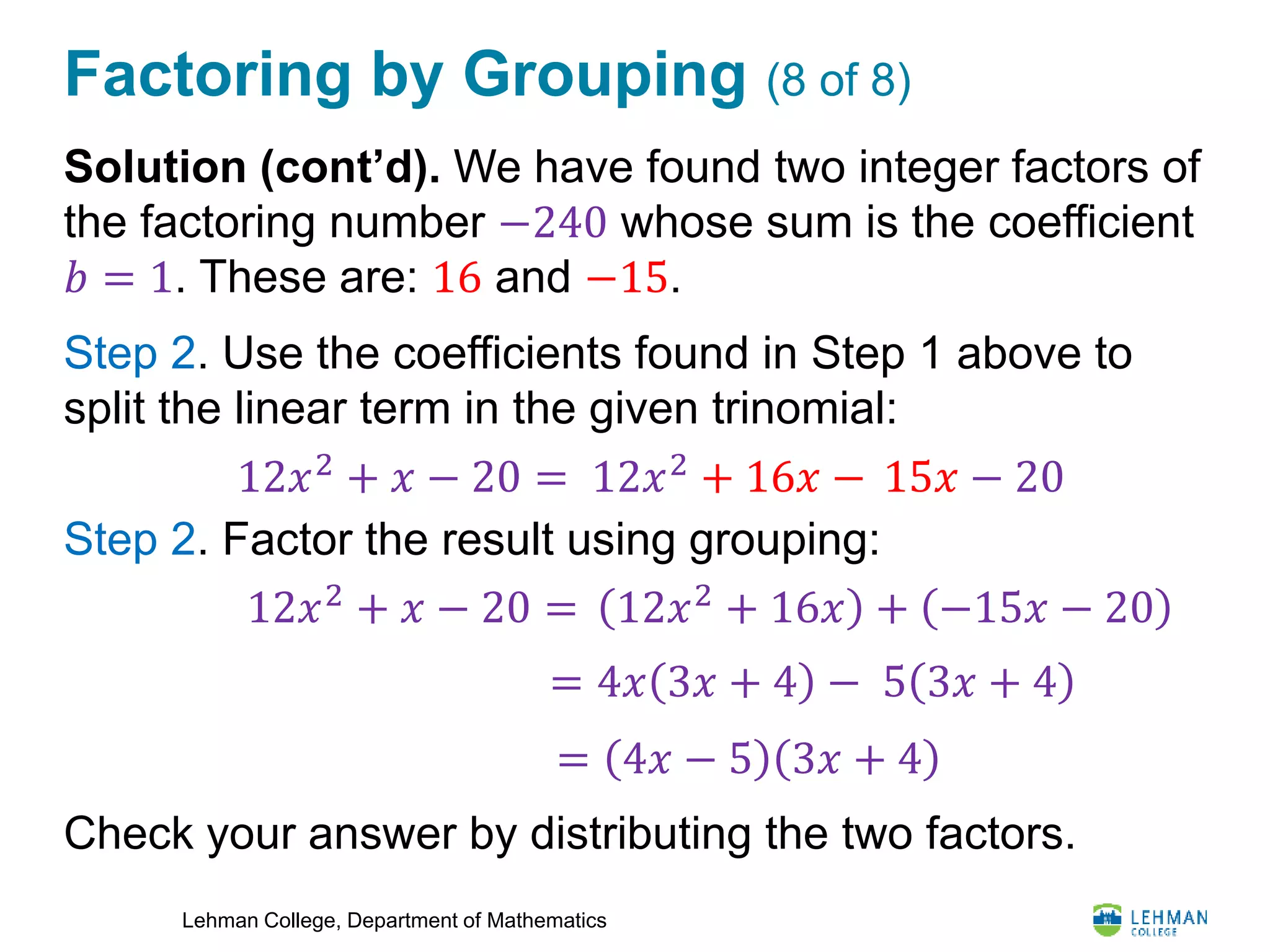 Lesson 6: Factoring Polynomials | PPTX | Programming Languages | Computing