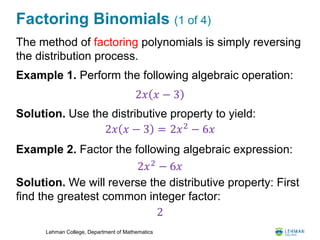 Lesson 6: Factoring Polynomials | PPTX