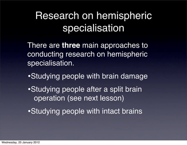 Lesson 6 hemispheric specialisation | PDF | Brain and Nervous System Disorders | Diseases and ...