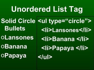 Ordered & unordered list in MS Frontpage 2003 | PPT