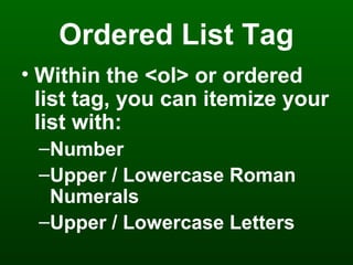 Ordered & unordered list in MS Frontpage 2003 | PPT