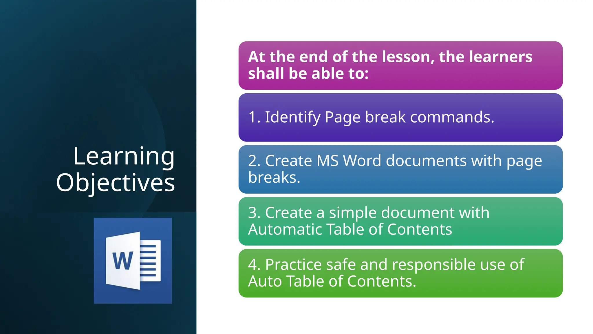 Grade 7 ICT Lesson 6 - Word Processing Software (Page Break, Auto Tables).pptx